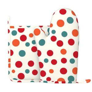 polka dot printed oven mitts and pot holders sets heat resistant kitchen oven gloves potholders set extra long non-slip silicone gloves for cooking baking bbq