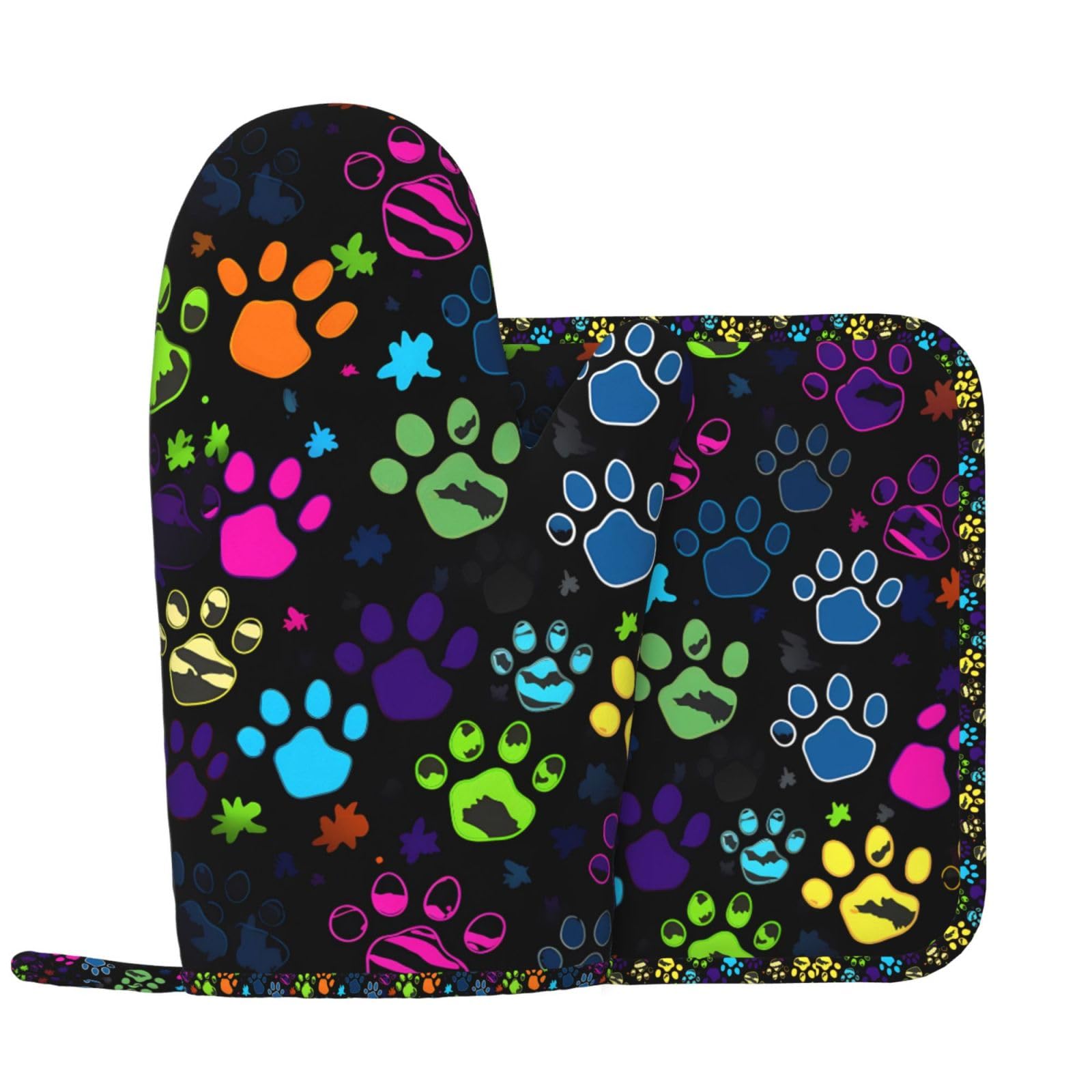 Oven Mitts Pot Holders Sets Funny Paw Print Dog Silicone Oven Gloves Colorful Kitchen Accessories for Baking Cooking Grilling