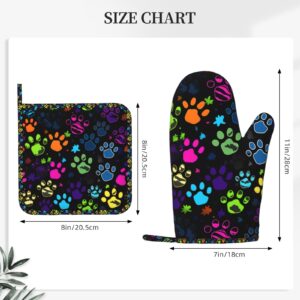 Oven Mitts Pot Holders Sets Funny Paw Print Dog Silicone Oven Gloves Colorful Kitchen Accessories for Baking Cooking Grilling