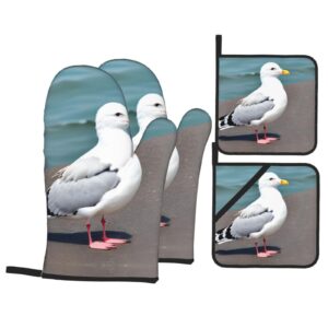 cute seagull versatile waterproof heat-resistant gloves and pot holder set elevating your baking and bbq experience oven mitts and pot holders sets