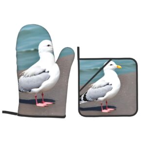 Cute Seagull Versatile Waterproof Heat-Resistant Gloves and Pot Holder Set Elevating Your Baking and BBQ Experience Oven Mitts and Pot Holders Sets