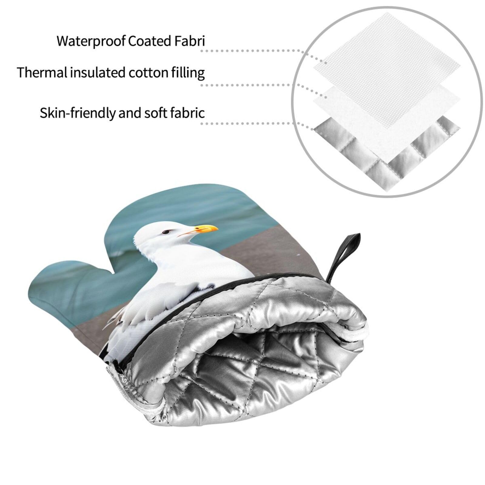 Cute Seagull Versatile Waterproof Heat-Resistant Gloves and Pot Holder Set Elevating Your Baking and BBQ Experience Oven Mitts and Pot Holders Sets