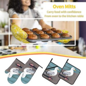 Cute Seagull Versatile Waterproof Heat-Resistant Gloves and Pot Holder Set Elevating Your Baking and BBQ Experience Oven Mitts and Pot Holders Sets