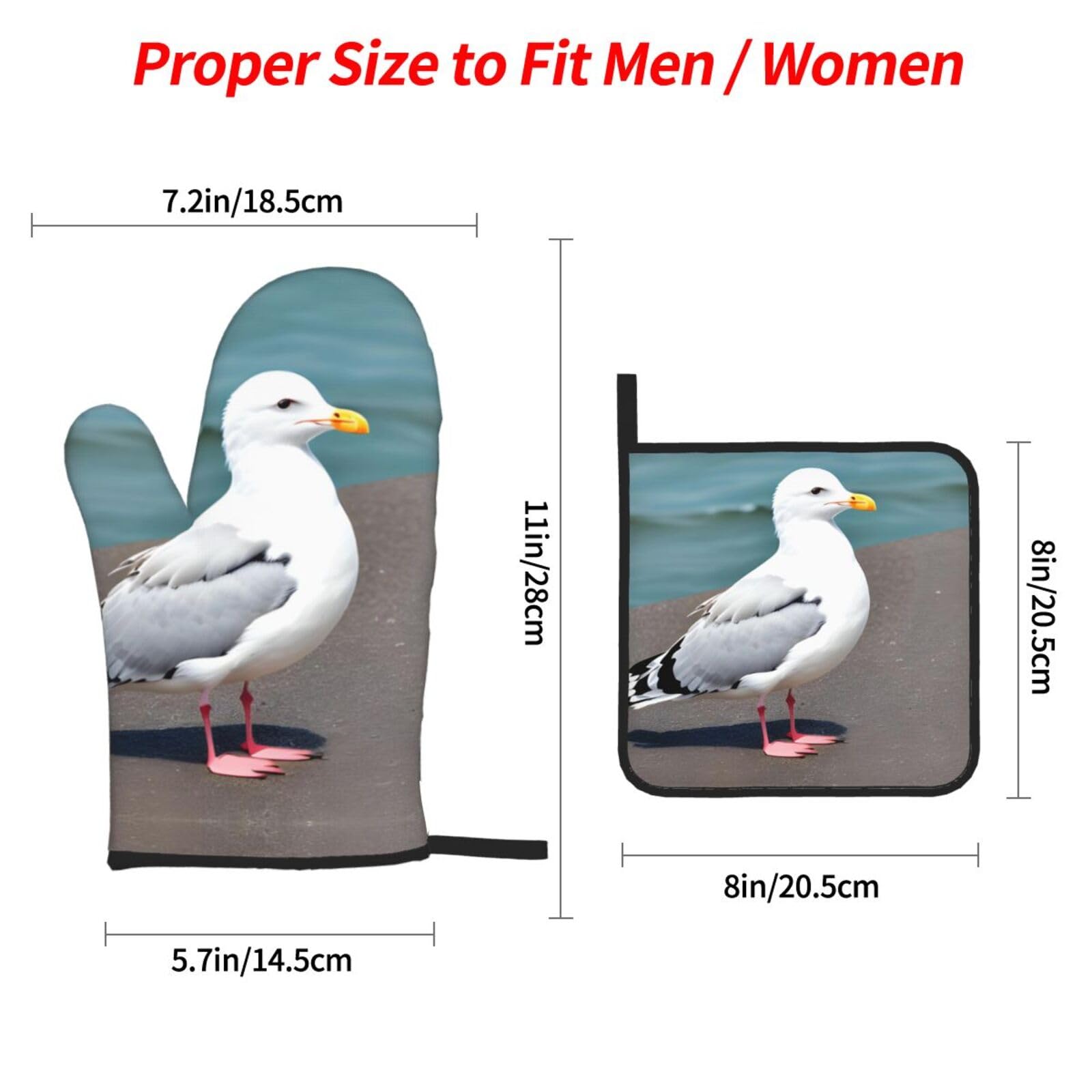 Cute Seagull Versatile Waterproof Heat-Resistant Gloves and Pot Holder Set Elevating Your Baking and BBQ Experience Oven Mitts and Pot Holders Sets