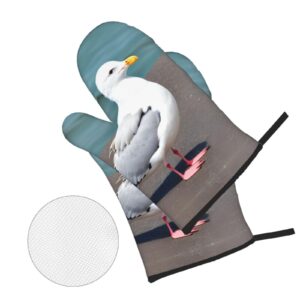 Cute Seagull Versatile Waterproof Heat-Resistant Gloves and Pot Holder Set Elevating Your Baking and BBQ Experience Oven Mitts and Pot Holders Sets