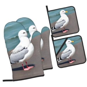 Cute Seagull Versatile Waterproof Heat-Resistant Gloves and Pot Holder Set Elevating Your Baking and BBQ Experience Oven Mitts and Pot Holders Sets