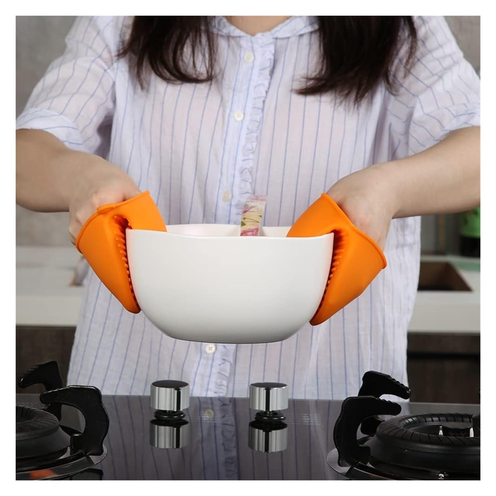 Oven Mitts Gadgets Rubber Oven Mitts 2pcs Thicken Grill Gloves BBQ Gloves Bowl Pot Clips Kitchen Gadgets for Baking Cooking (Color : A)