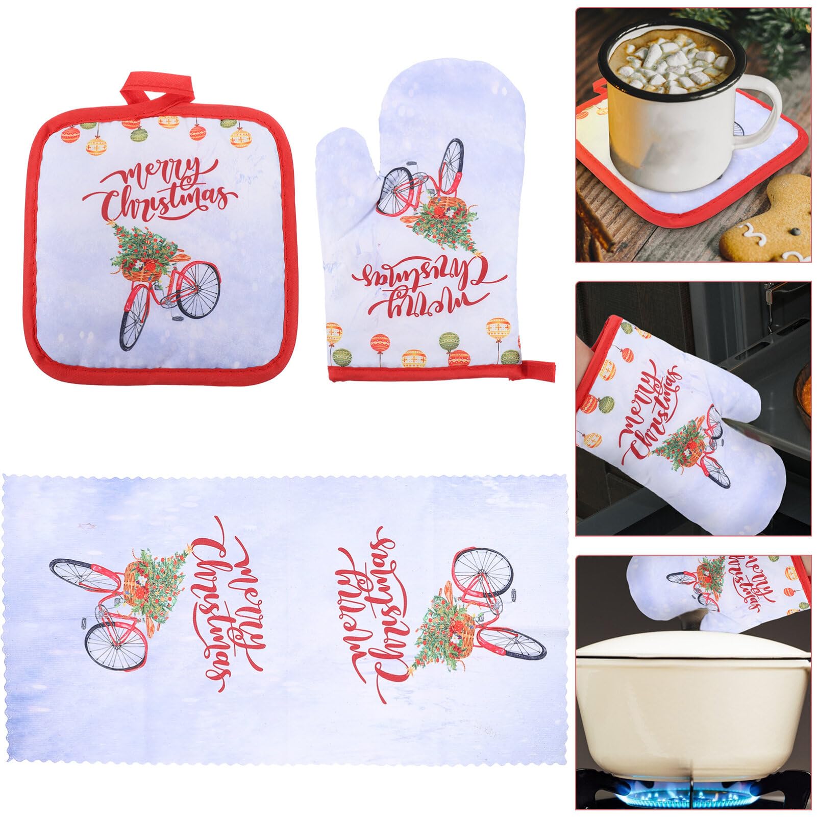 Christmas Oven Mitts Pot Holders Sets Christmas Kitchen Potholder Gloves for Kitchens Baking Barbeque Grilling Microwave