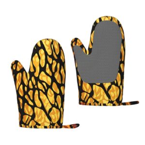 animal giraffe print printed oven mitts heat resistant oven gloves non-slip silicone kitchen gloves for cooking baking bbq gloves 1 pair