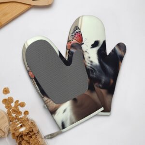 Dog and Buterfly Printed Oven Mitts Heat Resistant Oven Gloves Non-Slip Silicone Kitchen Gloves for Cooking Baking BBQ Gloves 1 Pair