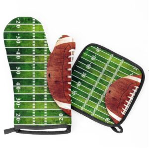 american football field oven mitts and pot holders sets heat resistant non slip oven glove and insulated kitchen counter mat suitable for cooking baking grill