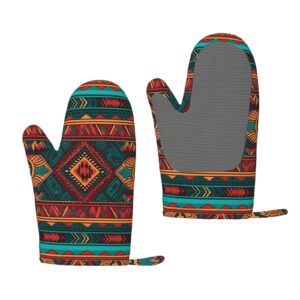 ethnic geometric pattern printed oven mitts heat resistant oven gloves non-slip silicone kitchen gloves for cooking baking bbq gloves 1 pair