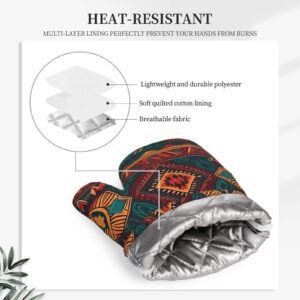 Ethnic Geometric Pattern Printed Oven Mitts Heat Resistant Oven Gloves Non-Slip Silicone Kitchen Gloves for Cooking Baking BBQ Gloves 1 Pair