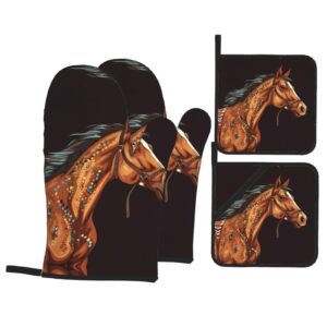 oven mitts and pot holders set of 4 brown horse print kitchen oven glove fashion heat resistant oven gloves set for bbq grill baking cooking oven microwave