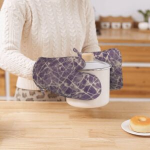 Purple Marble Pattern Silicone Oven Mitts Pot Holder Sets 2pcs Cute Design Washable Non Slip Kitchen Heat Resistant Mat Women's Cooking Gloves for Baking and BBQ Wear