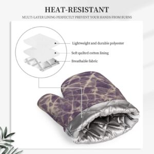 Purple Marble Pattern Silicone Oven Mitts Pot Holder Sets 2pcs Cute Design Washable Non Slip Kitchen Heat Resistant Mat Women's Cooking Gloves for Baking and BBQ Wear