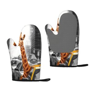 giraffe in new york silicone oven mitts heat resistant non-slip bbq gloves kitchen mittens for cooking baking grilling 1 pair