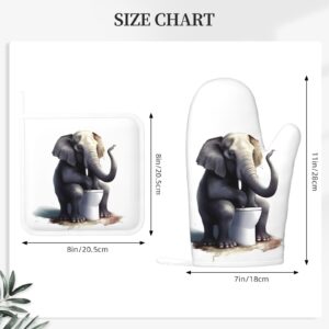 Oven Mitts Pot Holders Sets Funny Elephant Silicone Oven Gloves Sitting Kitchen Accessories for Baking Cooking Family Gathering