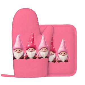 Oven Mitts Pot Holders Sets Pink Cute Gonme Silicone Oven Gloves Kitchen Accessories for Baking Cooking Dining