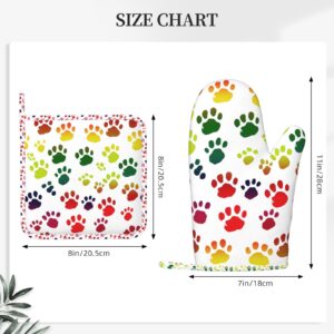 Oven Mitts Pot Holders Sets Cute Dog Paw Prints Silicone Oven Gloves Colorful Kitchen Accessories for Baking Cooking Dining