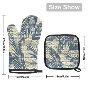 Vintage Tropical Plants Oven Mitts and Pot Holders Sets Kitchen Oven Mitts Heat Resistant Non-Slip Potholders Oven Gloves and Hot Pads for BBQ Cooking Grilling Baking