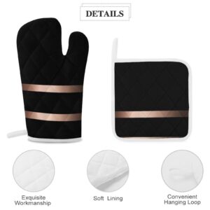 4Pcs Oven Mitts and Pot Holders Set, Black Stylish Rose Gold Heat Resistant Oven Mitts Gloves Set Hot Pads for Kitchen Cooking Grill