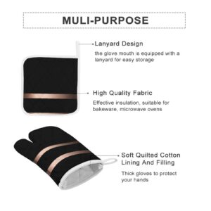 4Pcs Oven Mitts and Pot Holders Set, Black Stylish Rose Gold Heat Resistant Oven Mitts Gloves Set Hot Pads for Kitchen Cooking Grill