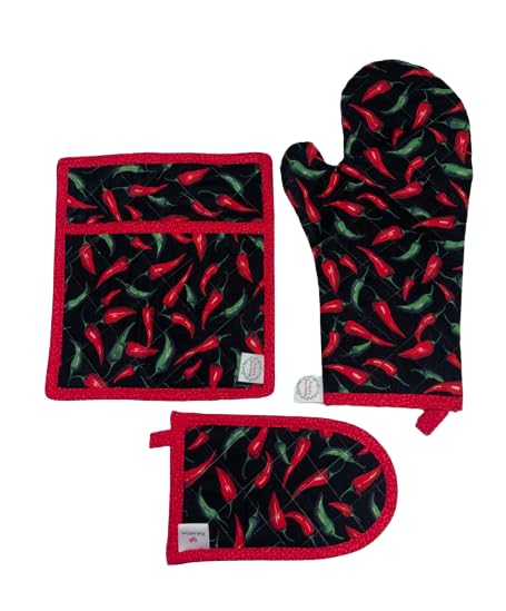 Kitchen Ovenset potholder Oven mitt pan Handle Set of 3, 100% Cotton