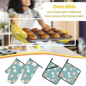 Cute Fox Oven Mitt and Pan Cover Set, 4 Piece Set for Kitchen Cooking, Baking and Microwave, Kitchen Accessories.