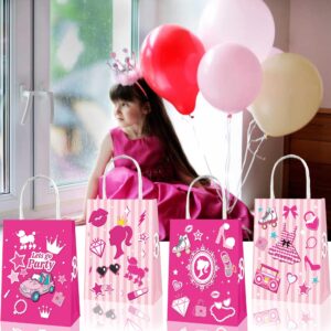 Aoerfes 12 Pieces Pink Girl Party Bags, Princess Gift Bags Candy Goodie Treat Hot Pink Party Favors Bags with Handles for Girls Princess Theme Party Decoration Birthday Supplies