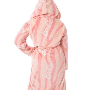 Barbie Womens Hooded Bathrobe | Ladies Pink All over Print Dressing Gown | Fashion Wave Print Fleece Loungewear Bathrobe