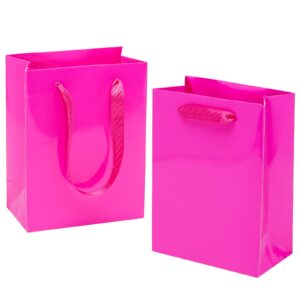 unicopak 30 pcs hot pink gift bags small size 6x3.2x8 inch, glossy finish surface paper gift bags with handles, small goodie bags party favor bags candy bags for barbie themed birthday, party,