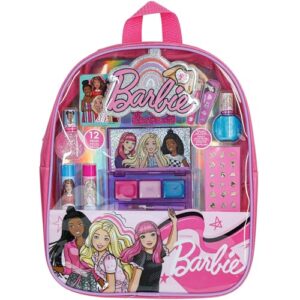 barbie - townley girl makeup filled backpack set with 12 pieces, including lip balm, nail polish, nail file, hair bows, and other accessories, ages 3+ for parties, sleepovers and makeovers