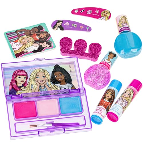 Barbie - Townley Girl Makeup Filled Backpack Set with 12 Pieces, Including Lip Balm, Nail Polish, Nail File, Hair Bows, and Other Accessories, Ages 3+ for Parties, Sleepovers and Makeovers