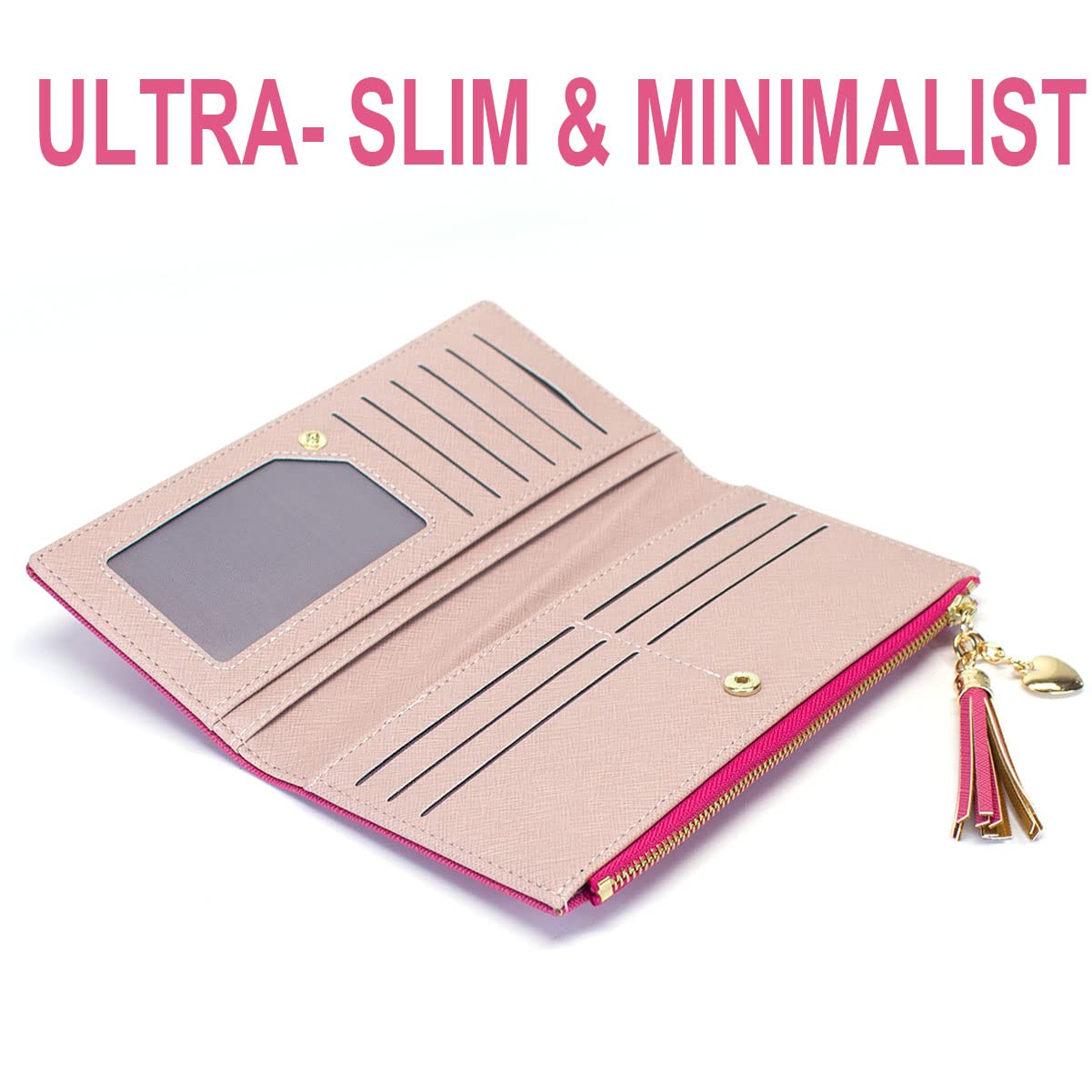 Womens Wallet Cute Elegant Long Slim Card Holder Case Minimalist Coin Purse Thin Tassels Zip Clutch Wallets for Girls Ladies