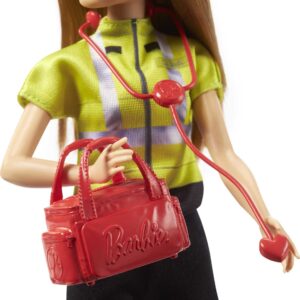 Barbie Paramedic Petite Fashion Doll, with Brunette Hair, Stethoscope, Medical Bag & Accessories