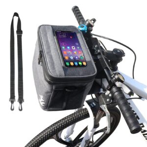 mkyrlx bike handlebar bag waterproof,bike phone front bag, bicycle bag, phone holder for bike,bicycle phone mount, bicycle basket front for mtb, road, mountain,grey