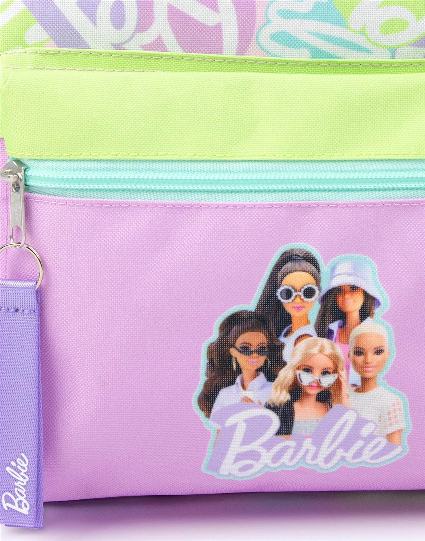 Barbie Girls 4 Piece Backpack Set | Kids Multicolor Rucksack Bundle with School Bag, Pencil Case, Lunch Bag & Water Bottle