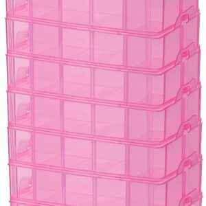 Sooyee 7 Layers Stackable Storage Container, 70 Adjustable Compartments Stackable Storage Container for Kids Toys, Art Crafts, Jewelry, Supplies, Mini Case & Letter Sticker Included,Pink