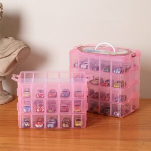 Sooyee 7 Layers Stackable Storage Container, 70 Adjustable Compartments Stackable Storage Container for Kids Toys, Art Crafts, Jewelry, Supplies, Mini Case & Letter Sticker Included,Pink