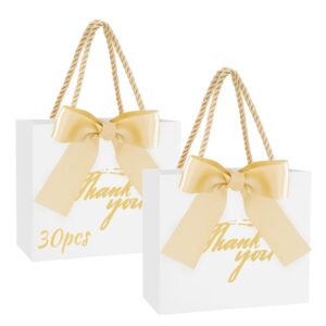 shaidojio 30pack small thank you gift bags with handle, mini white gift bags candy bags bulk with bow ribbon, party favor bag for wedding, birthday, bridal shower, baby shower (5.5x2.5x4.7 inch)