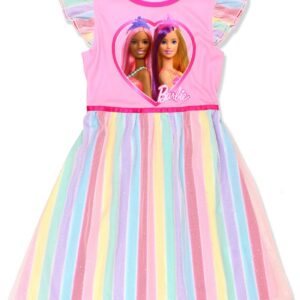 Barbie Girl's Rainbow Dress Up Fantasy Gown Nightgown Pajamas (6, Pink)