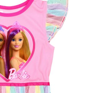 Barbie Girl's Rainbow Dress Up Fantasy Gown Nightgown Pajamas (6, Pink)