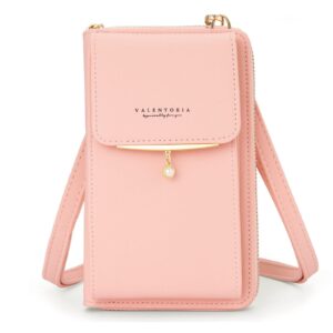 valentoria small crossbody bag cell phone purse wallet leather card slot clutch for women (barbie pink)