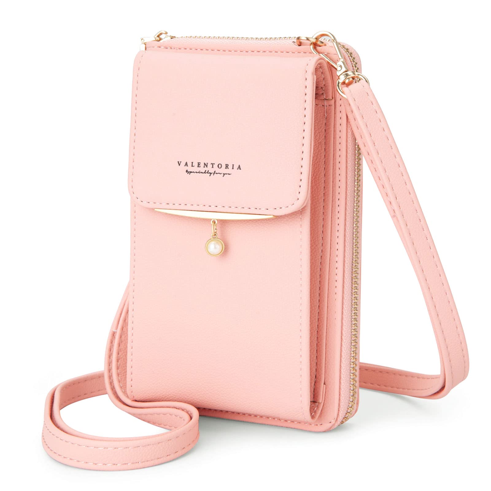 Valentoria Small Crossbody Bag Cell Phone Purse Wallet Leather Card Slot Clutch for Women (Barbie Pink)