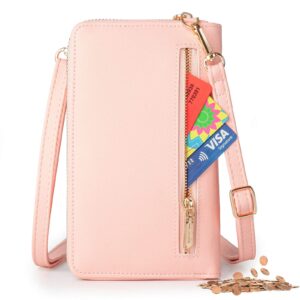 Valentoria Small Crossbody Bag Cell Phone Purse Wallet Leather Card Slot Clutch for Women (Barbie Pink)