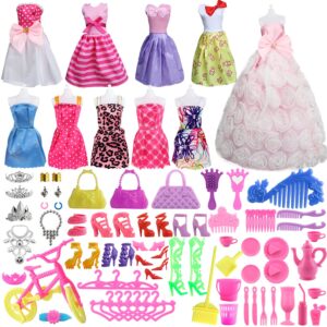 sotogo 85 pieces doll clothes and accessories for 11.5 inch girl doll include 10 sets handmade doll outfits fashion doll dresses party doll gowns, 75 pieces doll accessories and storage bag