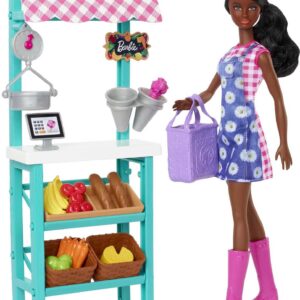 Barbie Careers Doll & Playset, Farmers Market Theme with Brunette Fashion Doll, Furniture & Accessories