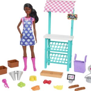 Barbie Careers Doll & Playset, Farmers Market Theme with Brunette Fashion Doll, Furniture & Accessories