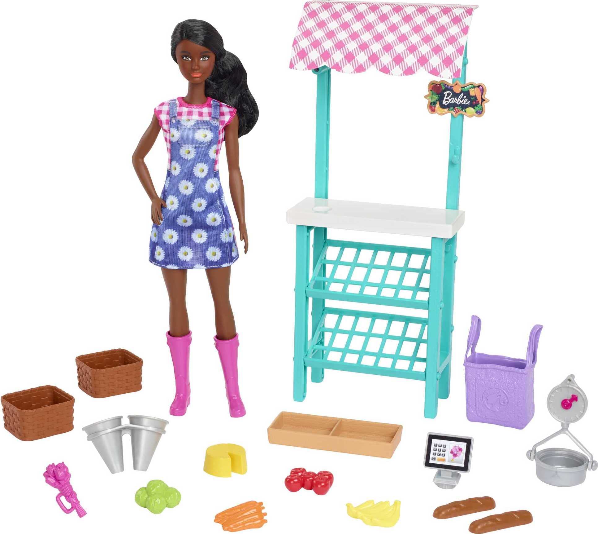 Barbie Careers Doll & Playset, Farmers Market Theme with Brunette Fashion Doll, Furniture & Accessories